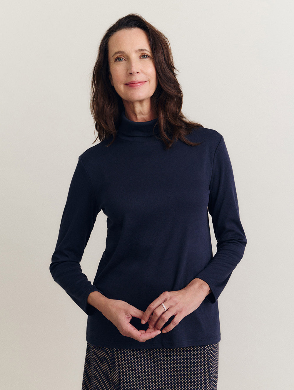 Women's Winterlock Roll Neck Skivvy in Ink dark navy | Black Pepper